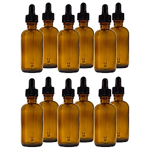 Eclectic Supply B37-24 Glass Bottles for Essential Oils with Glass Eye Dropper, 2 oz Capacity, Amber (Pack of 24)