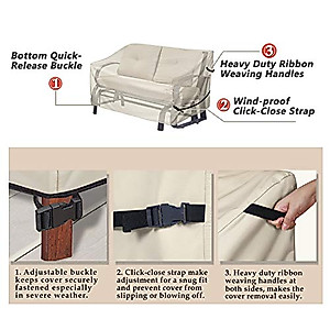 Porch Shield 600D Waterproof Outdoor Deep Seat Sofa Cover –Patio Furniture Couch Cover 92W x 40D x 35H inch, Beige