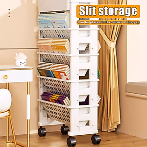 5 Tier Book Rack Storage Bookshelf, Movable Unique Bookcase, Large Capacity Utility Organizer White Bookshelves for Children Students Study in Bedroom Living Room Home School,White