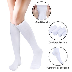 Senker Fashion Women's 4 Pairs Knee High Cotton Solid Knit Socks, White(4 Pairs)
