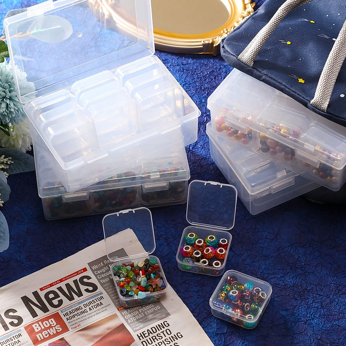 Clear Plastic Storage Cases Small Beads Organizer Container Transparent Boxes with Hinged Lid for Small Items with Hinged Lid and Rectangle Clear Craft Supply Cases (52 Pieces)