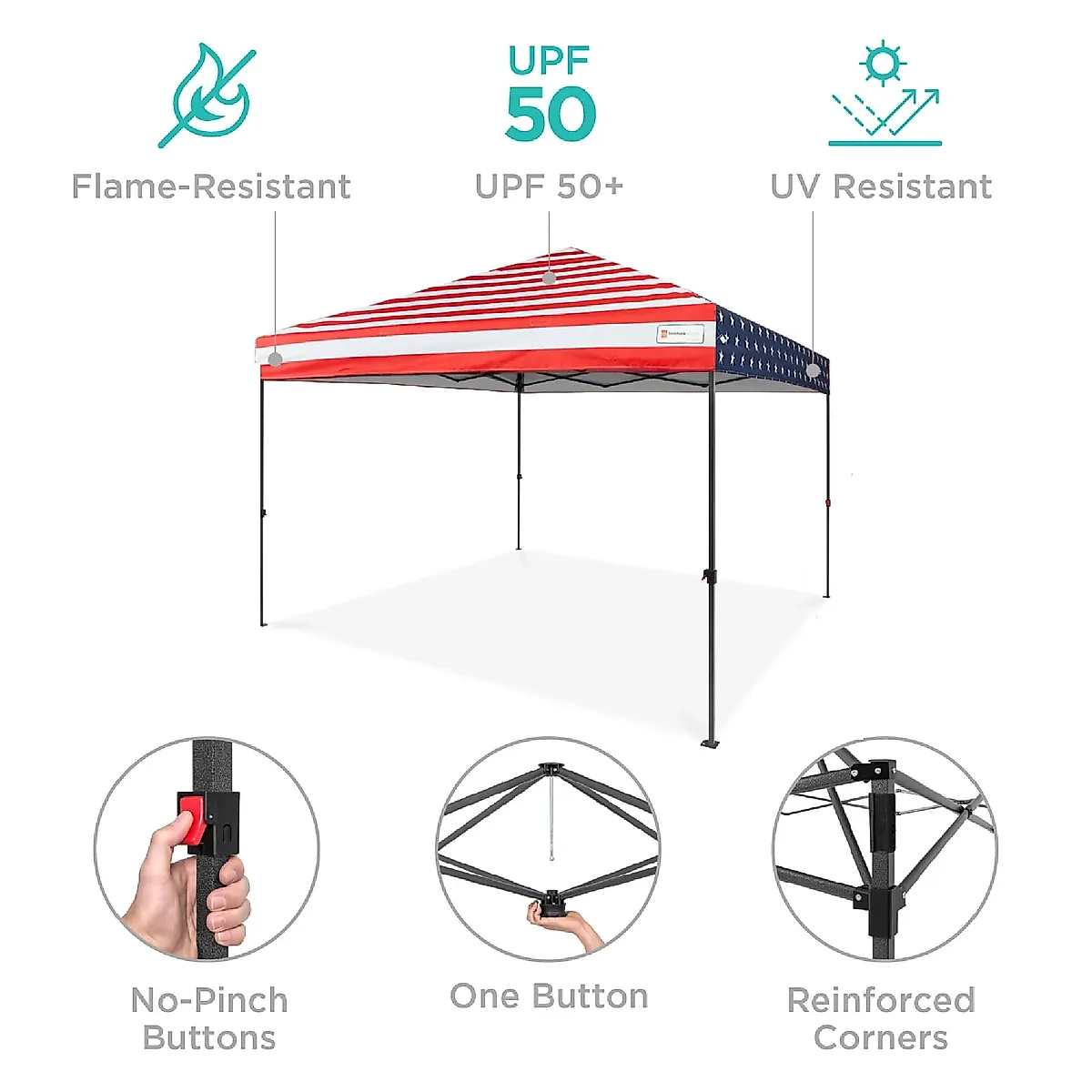 Best Choice Products 10x10ft 1-Person Setup Pop Up Canopy Tent Instant Portable Shelter w/ 1-Button Push, Case, 4 Weight Bags - American Flag