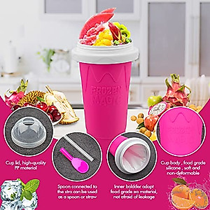 Slushie Maker Cup, Magic Quick Frozen Smoothies Cup for Homemade Milk Shake Ice Cream Maker, Cooling Cup, Double Layer Squeeze Slushy Maker Cup, Birthday Gifts for Friends&Family (Pink)