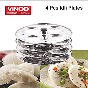 Vinod Professional Idli Stand – 4 Tier Stand – Makes up to 16 Idlis – Easy Cleaning – Stainless Steel Body - Suitable For Indian Cooking – Food Grade Idli Plates For Cooker, Electric Pot, Insta Pot