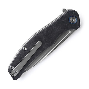 Miguron Knives M Velona Flipper Folding Knife,3.5" M390 Blade Sandblasting Titanium Handle With Carbon Fiber, Camping Hiking Pocket Knife MGR-613GYS