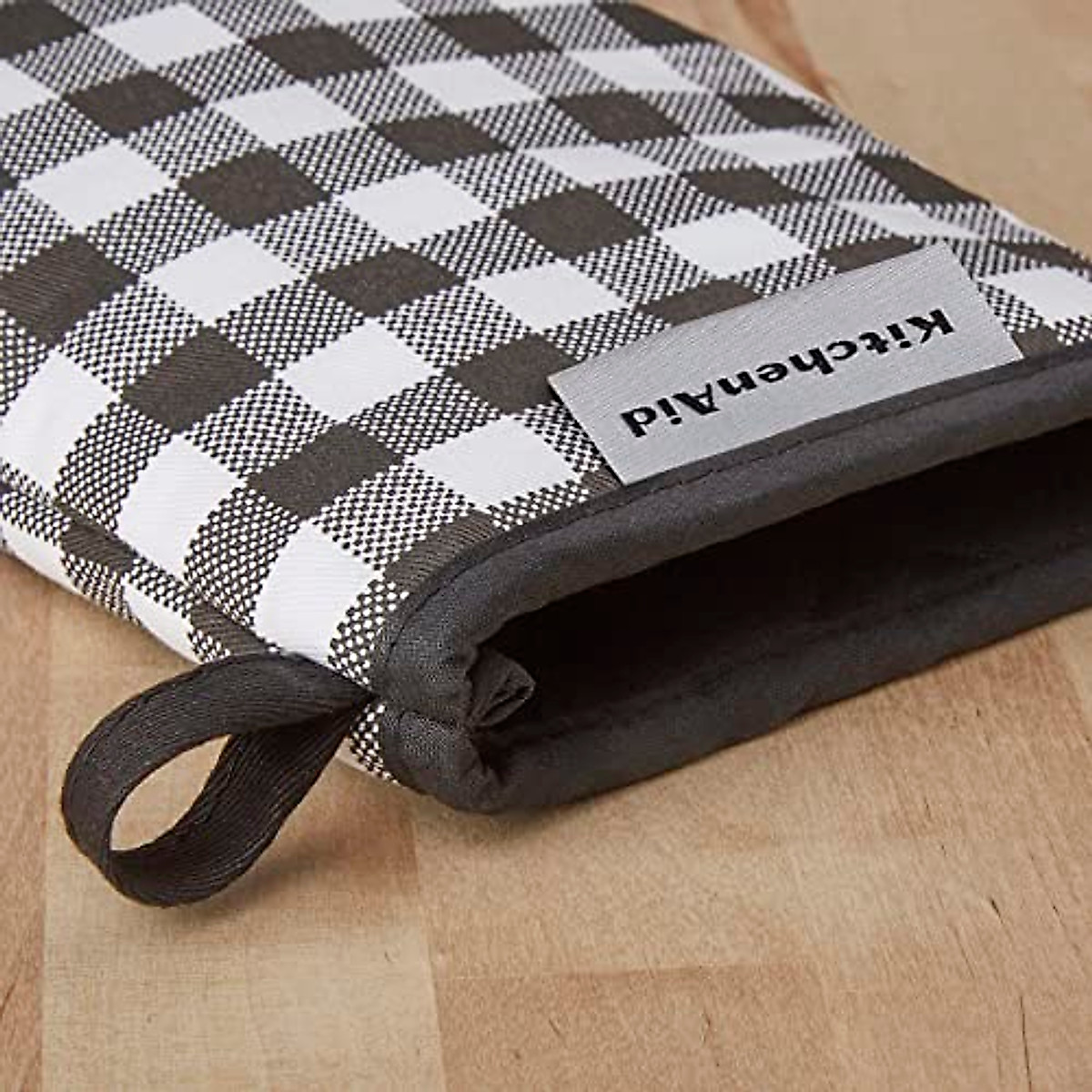 KitchenAid Gingham Mini Oven Mitt 2-Pack Set, Onyx Black, 5.5"x8"