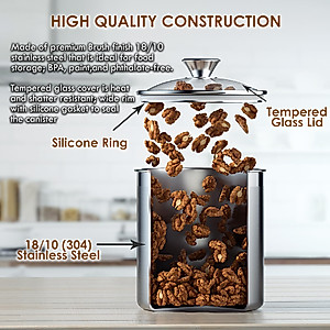 Cooks Standard Stainless Steel airtight Glass lid 4-Piece Food Jar Storage Canister Set for Tea Cofee Sugar Flour Baking Pantry Kitchen Counter