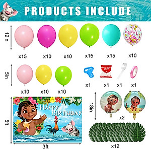 124 PCS Moana Birthday Party Decarotion Supplies,Moana Balloon Garland Arch Kit Baby Moana Banner for Hawaii Moana Theme Birthday Party Supplies Baby Shower Party Decorations
