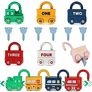 Kizmyee Montessori Toy for 18+ Months Old Toddler, Lock and Key Car Toys, Sensory Toy Matching & Sorting Toys Early Learning Toy with Number for Toddlers, Preschool Children, Boys and Girls
