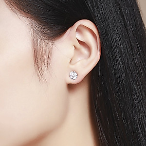 SBLING Platinum Plated Sterling Silver Stud Earrings Made with Austrian Crystals (8mm; 3.75cttw)