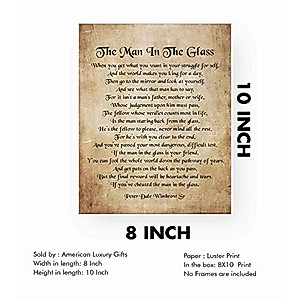 Peter Dale Wimbrow Sr.-"The Man In The Glass"- Inspirational Poem Page Print- 8 x 10" Poetic Wall Art. Distressed Parchment Print-Ready To Frame. Home-Office-Study Decor. Great Gift for Poetry Fans!