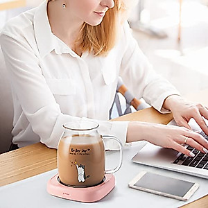 Bsigo Smart Coffee Mug Warmer & Cute Cat Glass Mug Set, Beverage Warmer for Desk Office, Cup Warmer Plate for Milk Tea Water with Two Temperature Setting(Up to 140℉/ 60℃), 8 Hour Auto Shut Off, Clear
