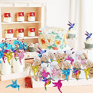 CiciBear 60 Pack Double-Deck Hummingbird Sequin Keychain Set with 20 Hummingbird Keychains, 20 Thank You Tags and 20 Bags for Hawaiian Tropical Party Favor, Kids and Birthday, Baby Shower, 5 Colors