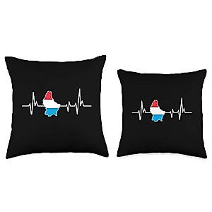 Heartbeat Design Luxembourg Flag Gifts Heartbeat Design Luxembourgish Flag Luxembourg Throw Pillow, 16x16, Multicolor