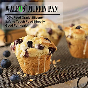 Walfos Silicone Texas Muffin Pan Set- 6 Cup Jumbo Silicone Cupcake Pan, Non-Stick Silicone, Just PoP Out! Perfect for Egg Muffin, Big Cupcake - BPA Free and Dishwasher Safe, Set of 2