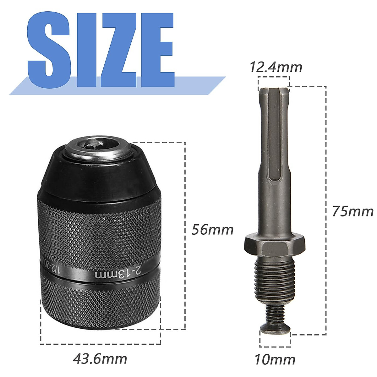 Mesee 2-13MM Keyless Drill Chuck with SDS Plus Adaptor, Professional Heavy Duty 1/2-20UNF Mount Quick Change Self-tighten Drill Chuck Adapter Converter Rotary Hammer Conversion Tool