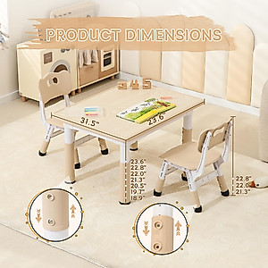 SINKIPA Kids Table and 2 Chairs Set, Height Adjustable Toddler Table and Chairs, Graffiti Desktop Kids Study Table with Anti-Slip Foot Covers, Children Activity Table for Ages 2-10