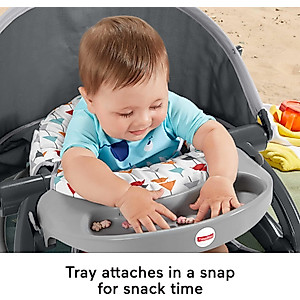 Fisher-Price Travel Baby Chair On-the-Go Sit-Me-Up Floor Seat with Snack Tray and Canopy for Outdoor Use, Arrows Away