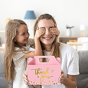 Seajan 24 Pieces Thank You Gable Boxes in Bulk Pink Gold Goodie Candy Boxes with Handle Party Gift Treat Boxes for Baby Shower Wedding Birthday Party Favors Packing, 5.9 x 3.2 x 3.5 Inch