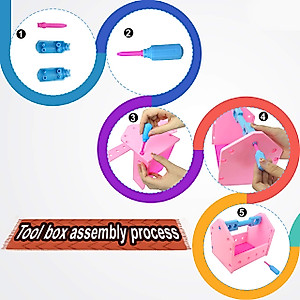 Gifts2U Toy Tool Set for Girls Pretend Play Toy with Play Drill Tool Box, Vest Costume and Toy Tape Measure, Pink Toy Tool Set Learning Tool Kit for Girls Toddlers Boys Age 3 4 5 6 Home Stem DIY Gifts