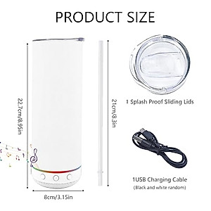 HIZEE 20 oz 1 pack Sublimation Tumbler Blank Bluetooth Music Speaker with Straw and Lid,Skinny Straight Stainless Steel Sublimation Cup Detachable Speaker Suitable for Travel Gifts