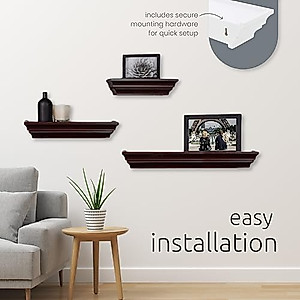 Kiera Grace Madison Classic Crown Molding Floating Wall Shelves, Robust Engineered Wood, Easy Assembly, Ideal for Home Decor, 12" / 16" / 24", White, Set of 3