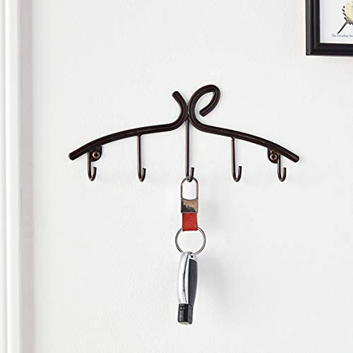 Spectrum Diversified Leaf Wall Mount 5 Hook Key Rack Hanging Entryway Organizer, Bronze