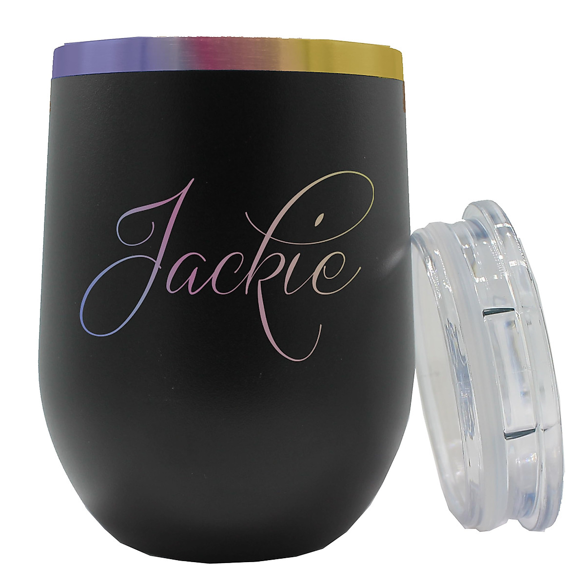 Personalized 12 oz Insulated Stemless Wine Tumbler - Custom Engraved and Monogrammed (Black with Prism)