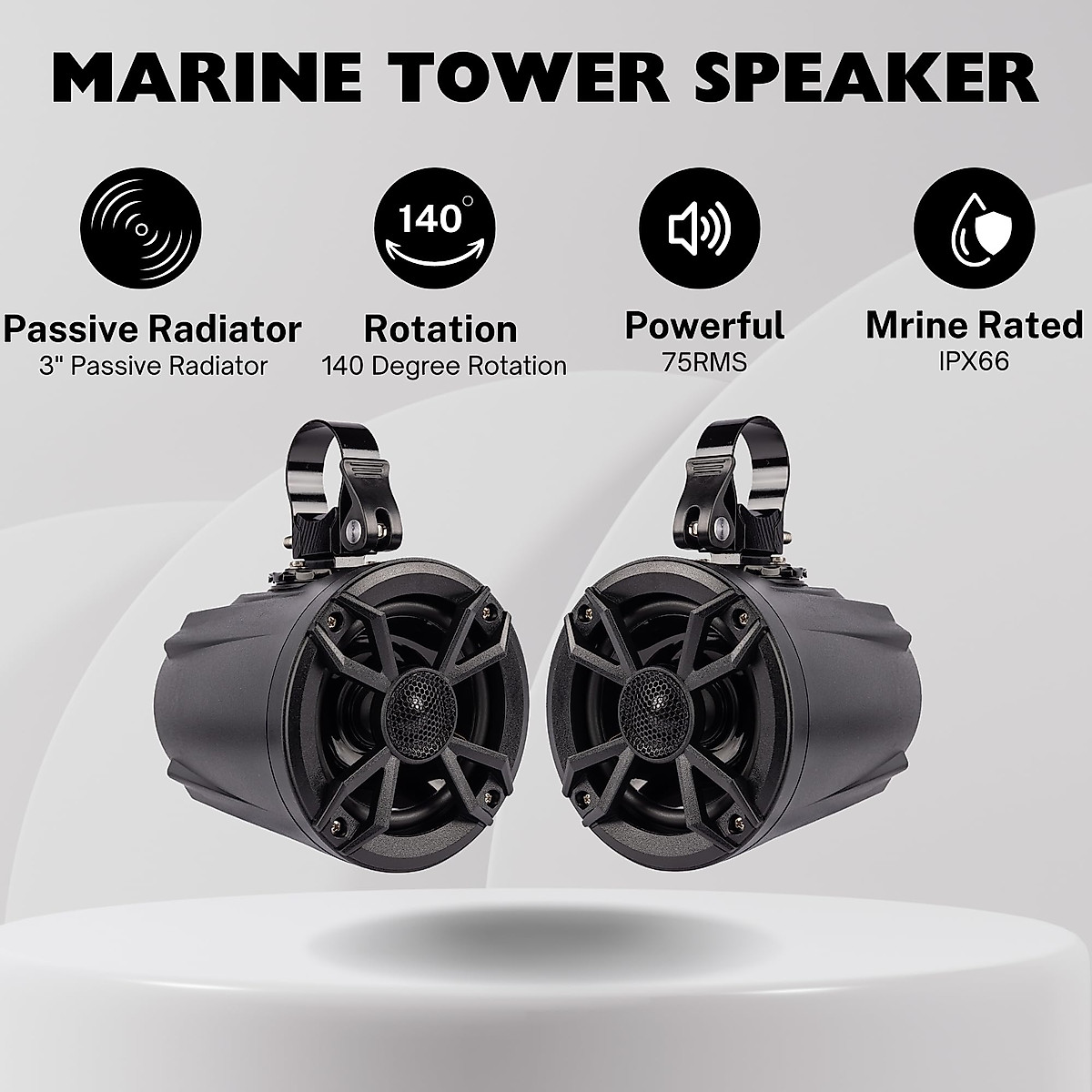 NOAM NUTV5-S V.2 - ATV/Golf Cart/UTV Waterproof Speakers Bluetooth 2.1 Marine Stereo System