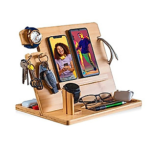 wood phone docking station accessories for mens gift for husband Wooden phone stand and phone station mens nightstand organizer for men charging station organizer mens docking station for men