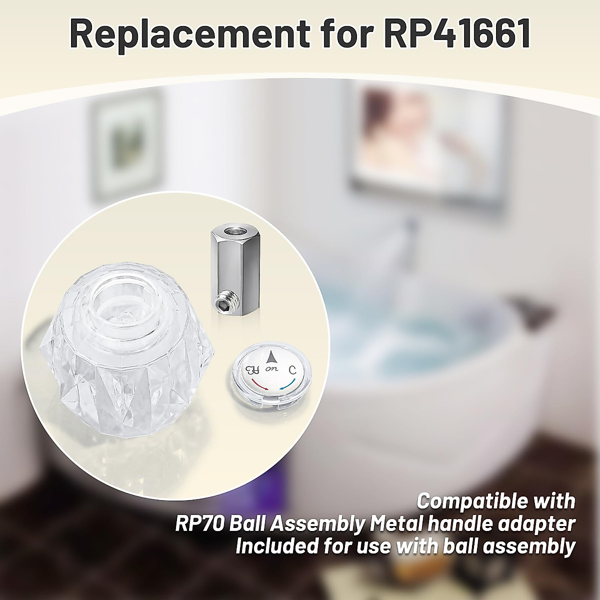 Shower Handle Replacement Assembly for RP41661,Shower Knob Replacement Compatible with Delta and Peerless Single Handle Tub Faucets,Universal Shower Handle Replacement,Clear Acrylic
