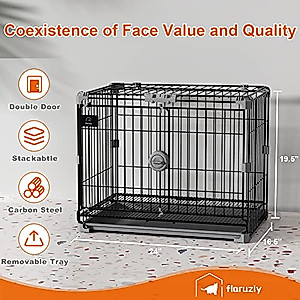 FLARUZIY Dog Crate for Small Dogs Under 25lbs,24 inch Black Thick Metal Dog Kennel Indoor Wire Cage with Double Door and Removable Tray for Pets,Puppy