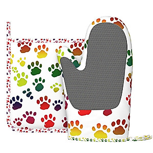 Oven Mitts Pot Holders Sets Cute Dog Paw Prints Silicone Oven Gloves Colorful Kitchen Accessories for Baking Cooking Dining