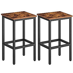 HOOBRO Bar Stools, Set of 2 Bar Chairs with Footrest, Black Steel Frame, Adjustable Feet, for Living Room, Dining Room, Kitchen, Industrial Design, Rustic Brown BF65BY01G1