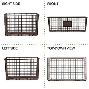 mDesign Metal Wire Storage Organizer Bin Baskets with Label Slot for Kitchen Pantry and Shelves - Wired Organization Holder for Food, Chips, Drinks, Omaha Collection, 4 Pack, Bronze