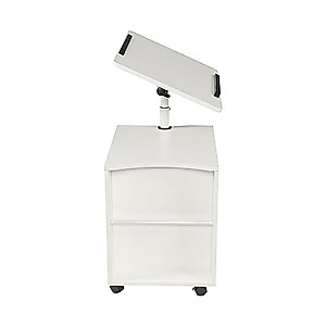 EKSED Multifunctional Height Adjustable Nightstand, Overbed End Table Wooden Night Stand with Swivel Top,Bedside Table with Storage Drawers, Wheels and Open Shelf, Easy Assembly, White