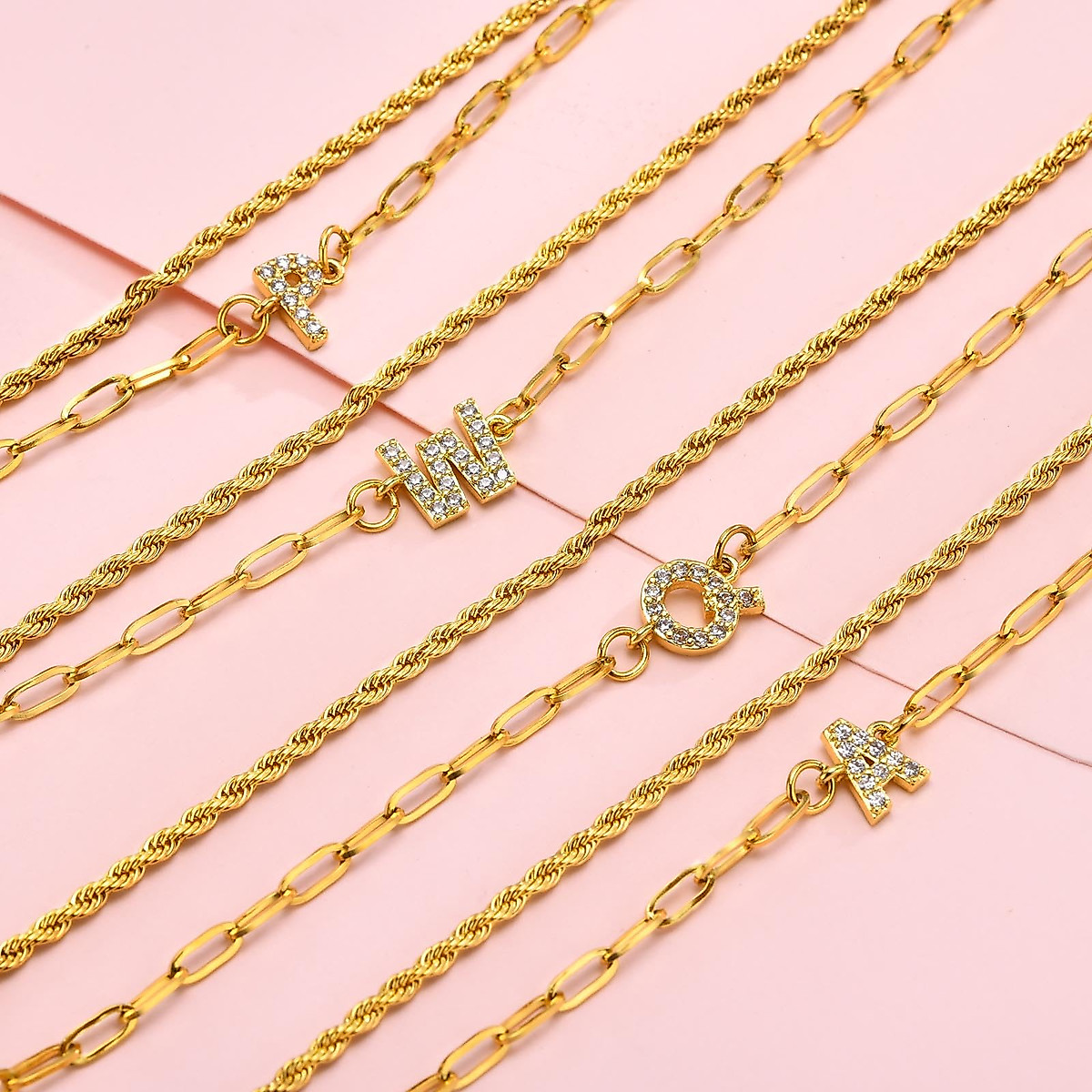 MPRAINBOW Gold Initial Bracelets Jewelry Gifts, 14K Gold Plated Stackable Bracelet Chain,Trendy Letter Jewelry,Cuban Link Snake Chain Bracelet Christmas Birthday Gifts for Women Her Girlfriend