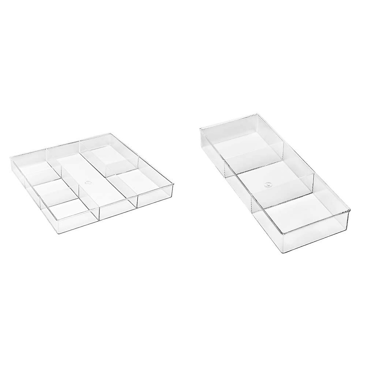 Whitmor 6-Section Clear Drawer Organizer & 3 Section Small Easy Clean Clear Plastic Resin Drawer Organizer