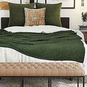 Waffle Knit Throw Blanket Super Soft Warm Blanket for Couch Lightweight Blanket for Bed Sofa 60x80 Dark Green