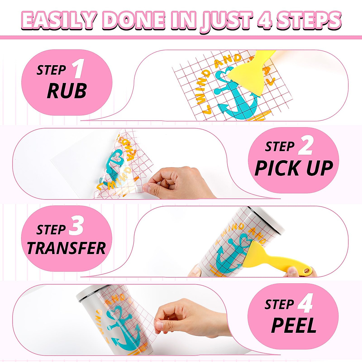 Transfer Tape for Vinyl - 12" x 10 FT w/Red Alignment Grid Clear Transfer Paper for Adhesive Vinyl - Medium Tack Vinyl Transfer Tape for for Decals Signs Windows Stickers