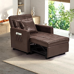 Convertible Sofa Bed, Sleeper Sofa with Adjustable Backrest, Armchair, Sofa, Bed, 3 in 1 Sleeper Chair, Single One, Brown