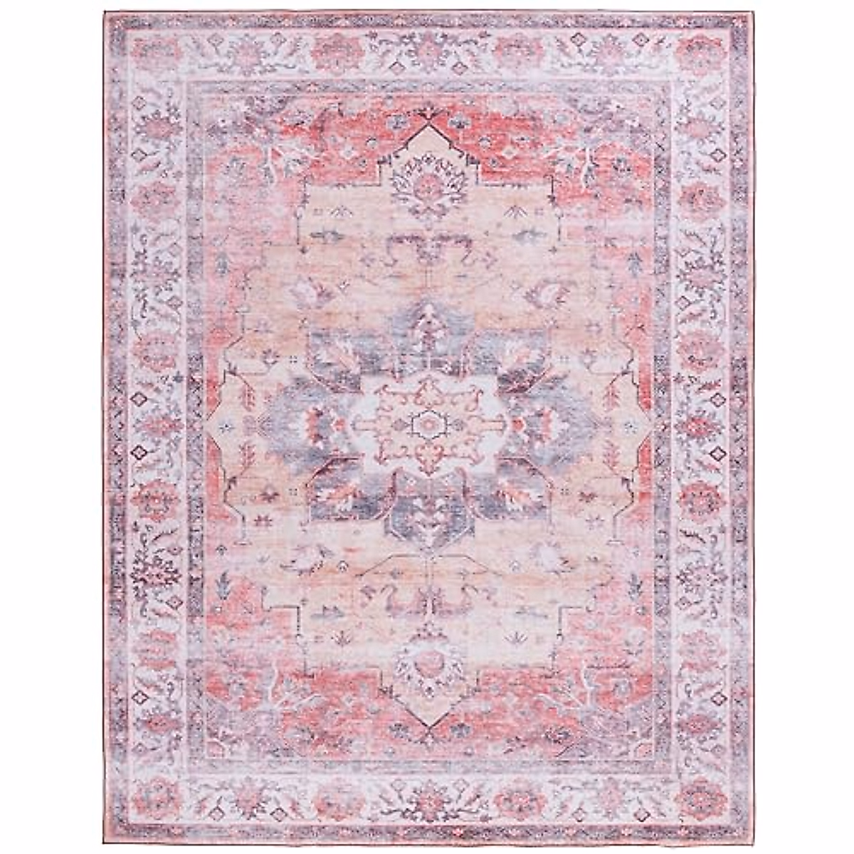 SAFAVIEH Tucson Collection Area Rug - 9' x 12', Rust & Beige, Persian Design, Non-Shedding Machine Washable & Slip Resistant Ideal for High Traffic Areas in Living Room, Bedroom (TSN163P)