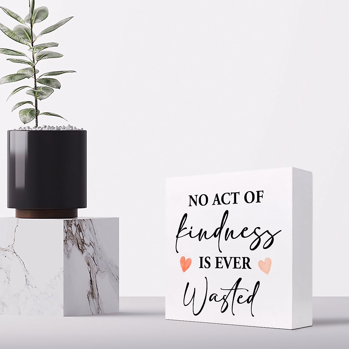 No Act of Kindness is Ever Wasted Wood Block Sign Desk Decor,Motivational Quote Kindness Wooden Box Plaque Sign Desk Decor for Home Office Dorm Shelf Table Decor Decorations