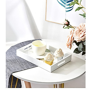 Hanobe White Decorative Coffee Tray: Coffee Table Trays for Living Room Wood Trays Home Decor Farmhouse Rectangular Serving Tray with Cutout Handles