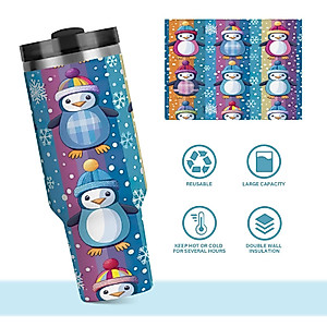 FRCSDIY Cartoon Penguin Insulated Tumbler with Handle and Straw Lid,30oz Leakproof Stainless Steel Cup BPA-Free Water Bottle