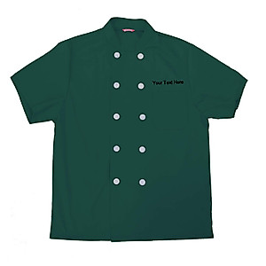 Embroidered Men's Chef Coat Short Sleeve Chef Shirt Cook Coat Personalized with Your Text Hunter Green