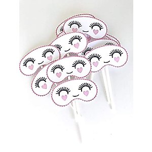 Slumber Party Cupcake Toppers 12 pcs, Spa Mask Cake Picks Birthday Decoration Party Supplies, Pink Girls Sleepover Baby Shower Themed
