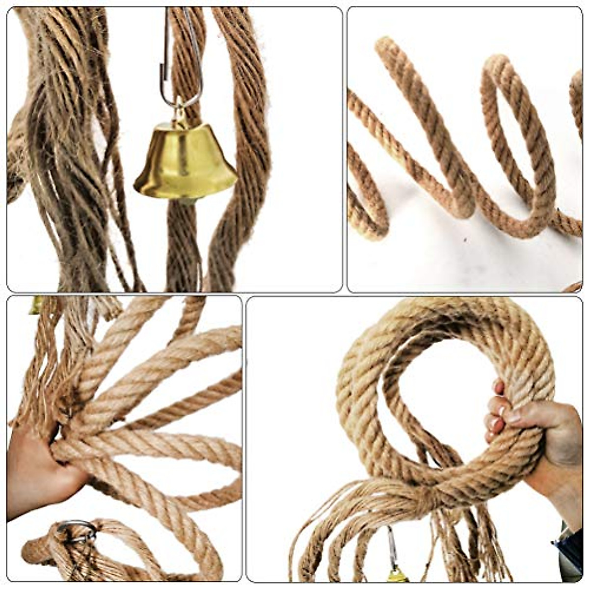 POPETPOP Parrot Rope Perch Hemp Rope Bungee Bird Toy Parrot Cage Toy for Conure (S)