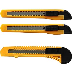 MotoProducts Yellow Retractable Utility Knife Manual Lock 2 Small 5 inch 1 Big 6 inch Box Cutter w/Snap Off Blade