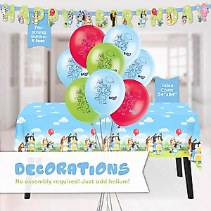 Unique Bluey Birthday Decorations and Supplies | Serves 16 Guests | Bluey Banner, Bluey Tablecloth, Bluey Balloons, Bluey Plates and Napkins, Sticker | Bluey Party Decorations | Officially Licensed